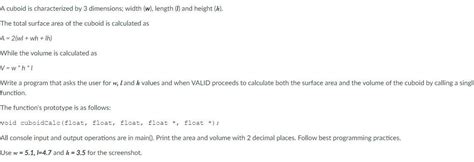 Solved C Language Function Arrays Pointers A Cuboid Is