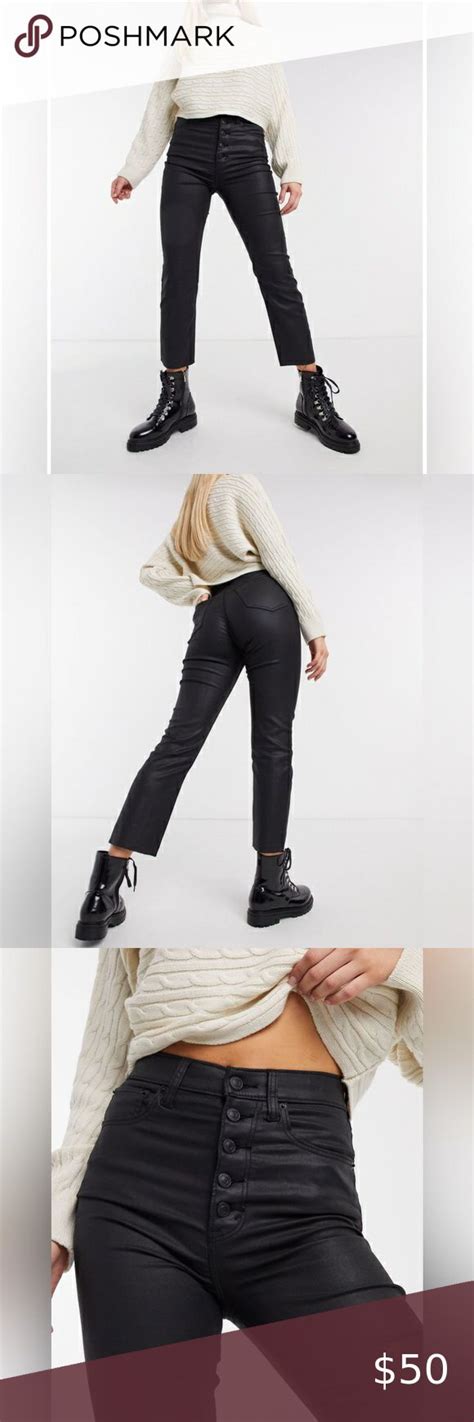 Abercrombie And Fitch High Rise Exposed Button Coated Straight Leg Jean