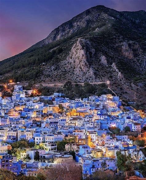 Chefchaouen Under The Stars 💜🎇🎇 Blue City Morocco Night View Deep