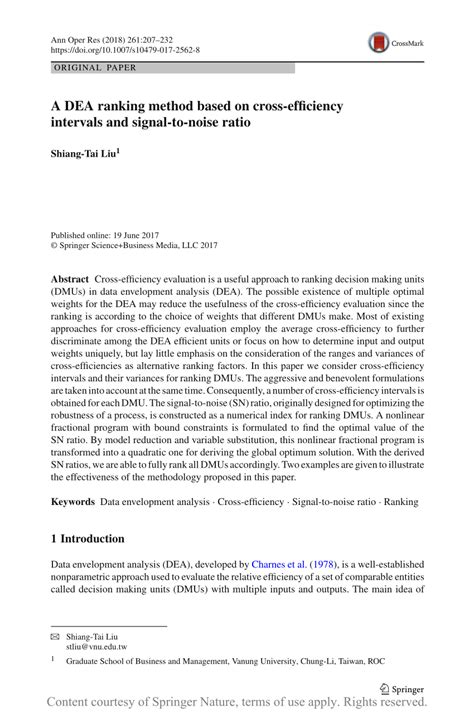 A Dea Ranking Method Based On Cross Efficiency Intervals And Signal To Noise Ratio