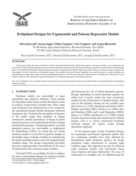 pdf d optimal designs for exponential and poisson regression models