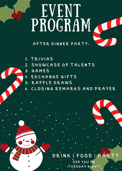 Christmas Party Program Flow Template Fanny Printable