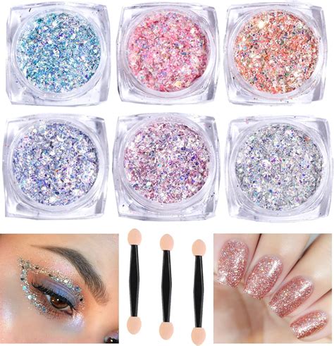 6 Boxes Nail Glitter Powder Nail Art Glitters With Sponge Brush