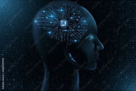 Cyborg Face Model Technological Brain Computer Processor And Circuit
