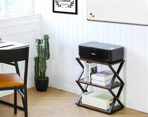 Black Desk S Fitueyes With Led Lights Strip Mobile Printer Table With
