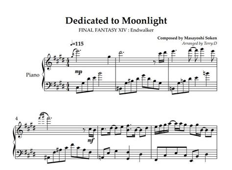 FFXIV Dedicated To Moonlight Sheetmusic MIDI Arr By Terry D Terry D Music