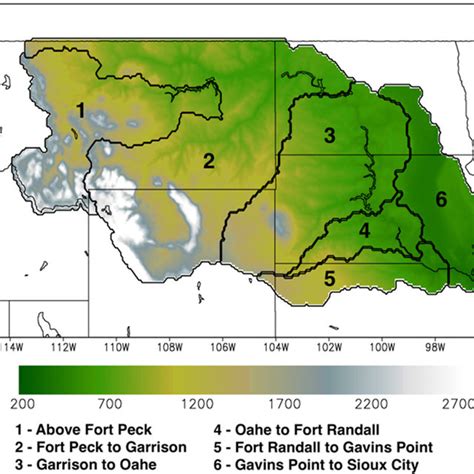 Upper Missouri River Basin Modeling Domain With Each Sub Basin Labeled Download Scientific
