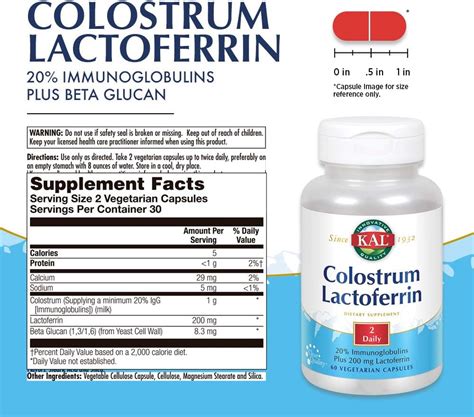 Buy Kal Colostrum Lactoferrin 20 Immunoglobulins Lactoferrin And Beta