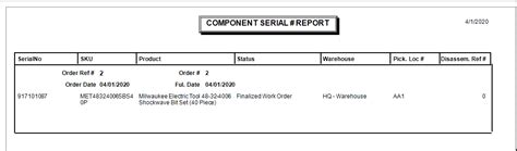 Component Serial Number Reports