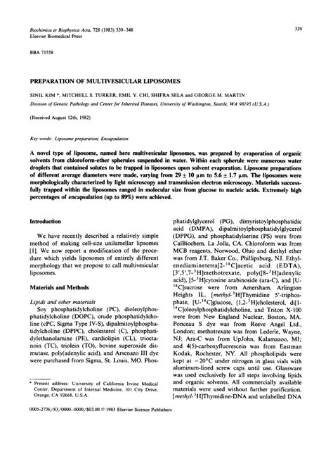 Pdf Preparation Of Multivesicular Liposomes