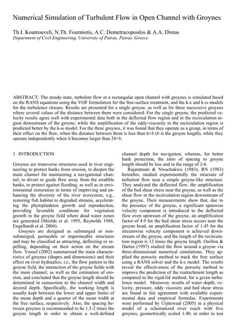 PDF Numerical Simulation Of Turbulent Flow In Open Channel With Groynes