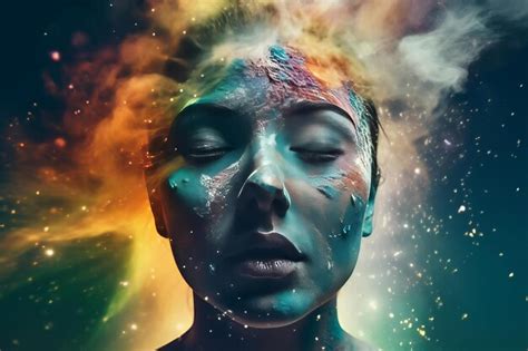 Premium Ai Image Female Face Explodes Colorful Galaxy Splatter Of