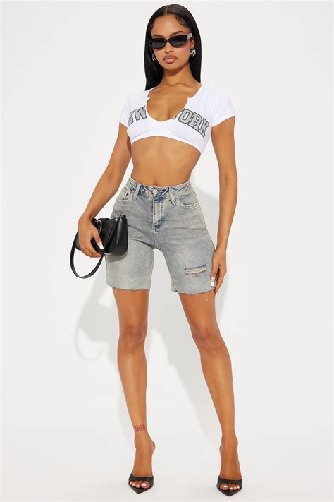 One Thing On My Mind Stretch Denim Bermuda Shorts Vintage Wash
