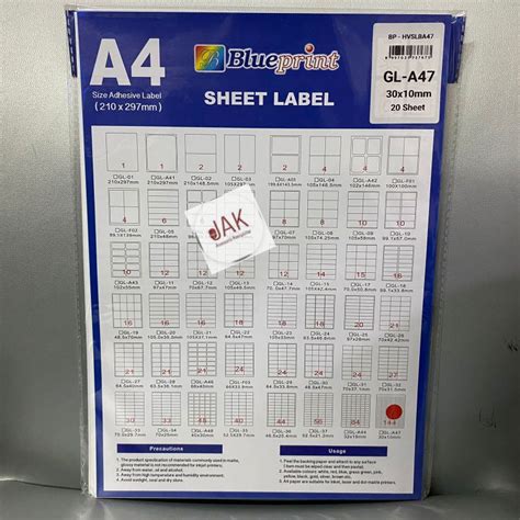 Jual Kertas Label Sticker Hvs Doff A Blueprint Uk X Mm Lembar Shopee Indonesia