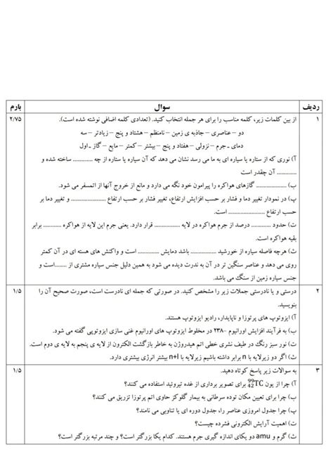 نمونه سوال نوبت اول شیمی دهم ریاضی و تجربی Elmgram