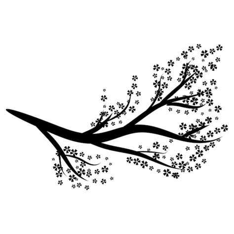 Premium Vector Cherry Blossoms Branch Black Silhouette