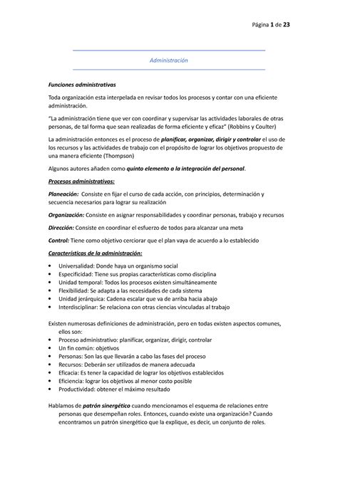 Resumen Administracion 1 Administración Funciones Administrativas