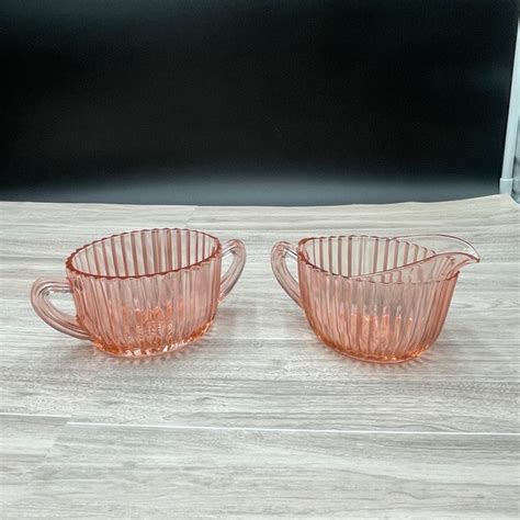 Unknown Kitchen Vintage 93s Pink Depression Glass Sugar Bowl And