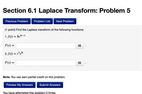 solved section 6 1 laplace transform problem 5 previous