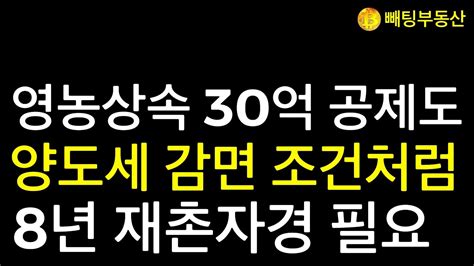 부동산 영농상속 30억 공제도 양도세 감면 조건처럼 8년 재촌자경 필요 YouTube