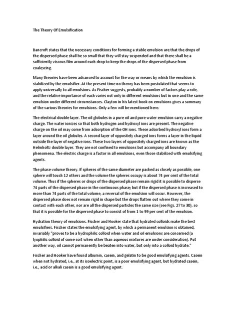 The Theory Of Emulsification Pdf Emulsion Colloid