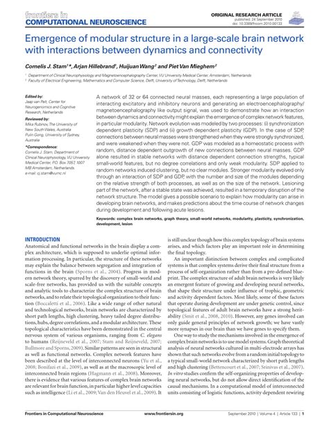 Pdf Emergence Of Modular Structure In A Large Scale Brain Network