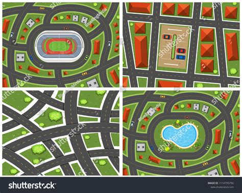 Set Map Ariel View Illustration Stock Vector Royalty Free 1114795790