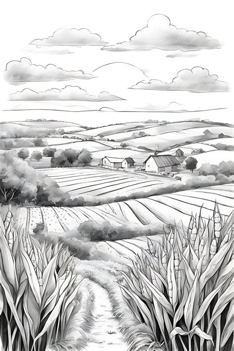 Premium Ai Image Crop Fields Coloring Page Coloring Sketch Print And