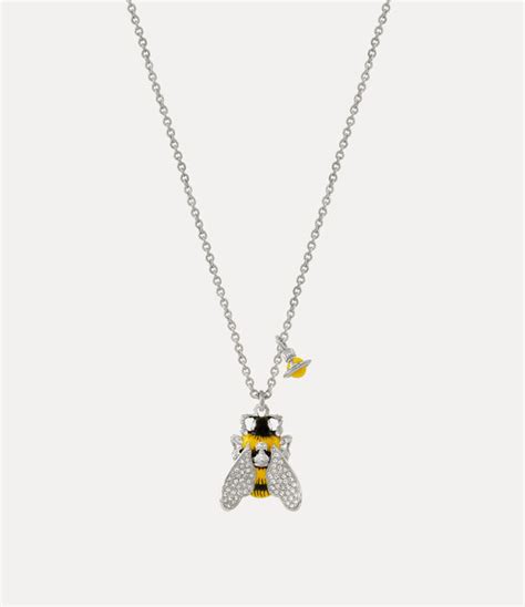 Bumble Bee Pendant Necklace In Platinum White Crystal Black Yellow