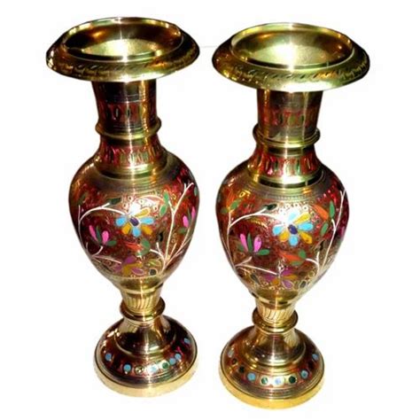 Colored Embossed Brass Traditional Flower Pot Pair At Best Price In Jaipur