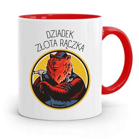 KUBEK CZERWONY DLA DZIADKA DZIADEK ZŁOTA RĄCZKA z Nadrukiem ze Zdjęciem