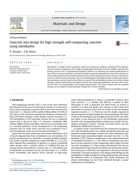 Pdf Concrete Mix Design For High Strength Self Compacting Concrete