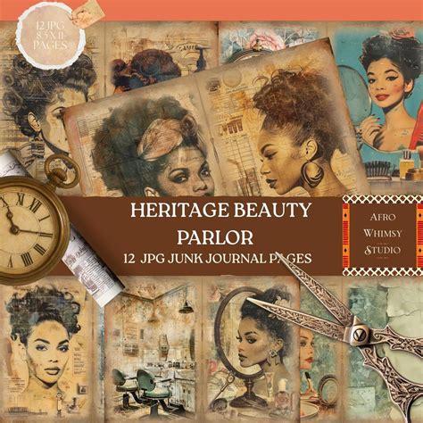 African American Vintage Hair Salon Junk Journal Pages Retro Beauty