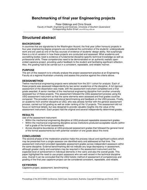 Pdf Benchmarking Of Final Year Engineering Projects