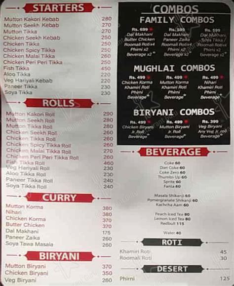Menu At Khan Chacha New Delhi Epicuria Mall