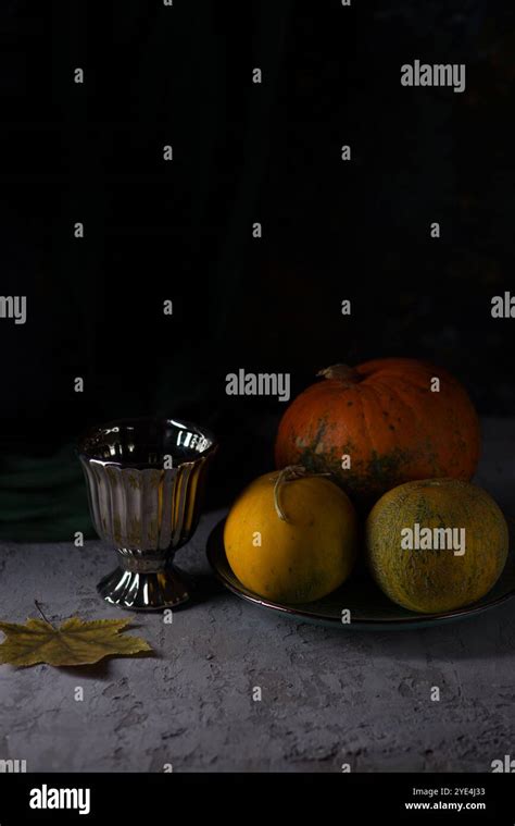 Autumn Still Life Pumpkin In Dramatic Style Stock Photo Alamy