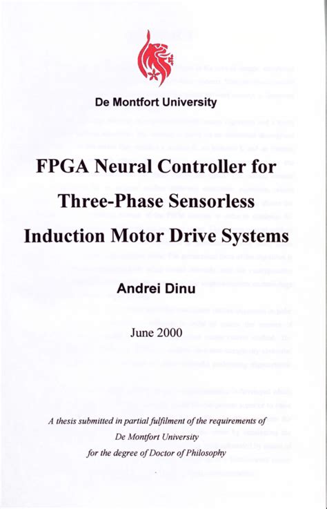 pdf fpga neural controller for three phase sensorless induction motor