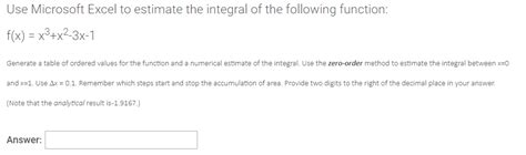 Solved Use Microsoft Excel To Estimate The Integral Of The Chegg Com