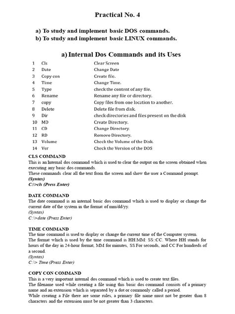 Practical 4 Dos And Linux Basic Commands Pdf Computer File