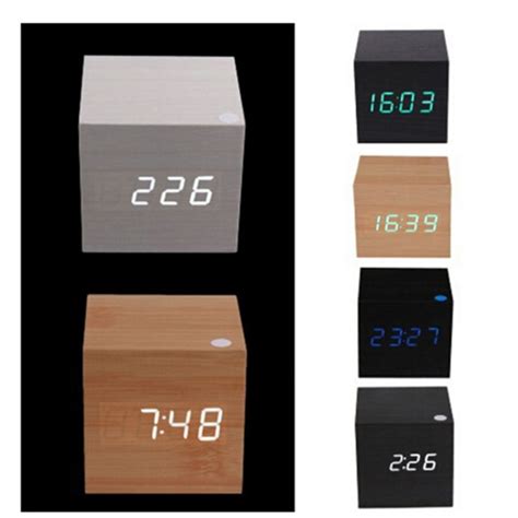 Modern Wooden Usbaaa Powered Digital Led Desk Alarm Clock Thermometer