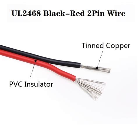 5M UL2468 PVC Insulated Tinned Copper Cable Black Red 2Pin Wires 16AWG