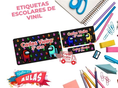 Etiqueta Escolar Among Us 130un Frete Grátis Elo7