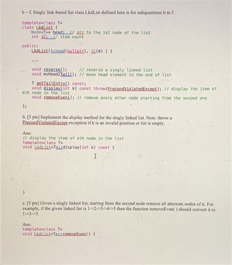 Solved B F Singly Link Based List Class Lkdlist Defined