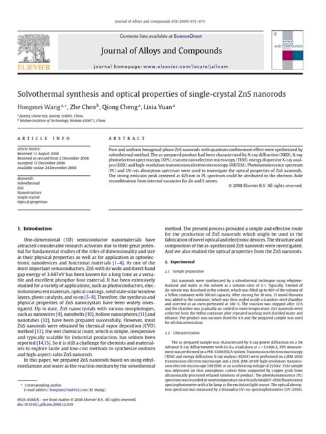 Solvothermal Synthesis And Optical Properties Of Single Crystal Zns