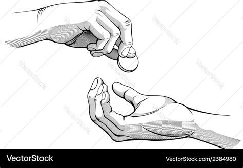 Hands Giving Receiving Coin Of Money Black White Vector Image