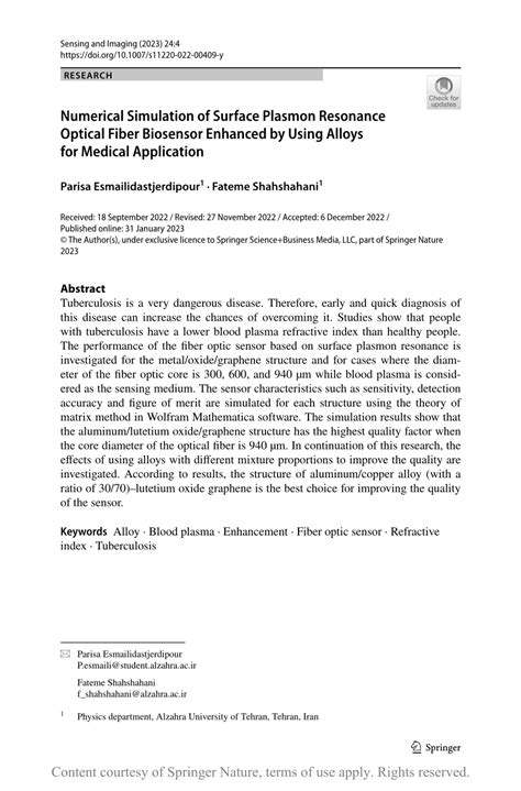 Numerical Simulation Of Surface Plasmon Resonance Optical Fiber Biosensor Enhanced By Using