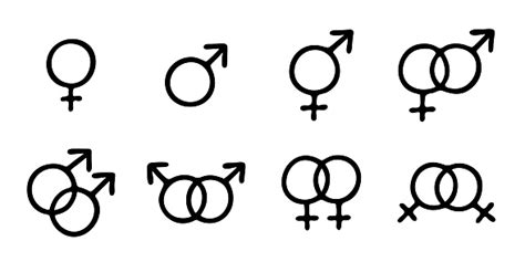 Set Of Hand Drawn Female Male And Bigender Gender Identity Icon Symbol Used To Represent Sex And