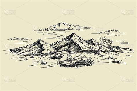 矢量插图手绘山图形风格