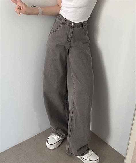 데일리뒷밴딩 원버튼 뒷밴딩 와이드 워싱 데님 롱팬츠 에이블리
