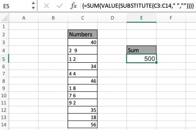 How To Sum Values In A Range Containing Redundant Spaces In Excel